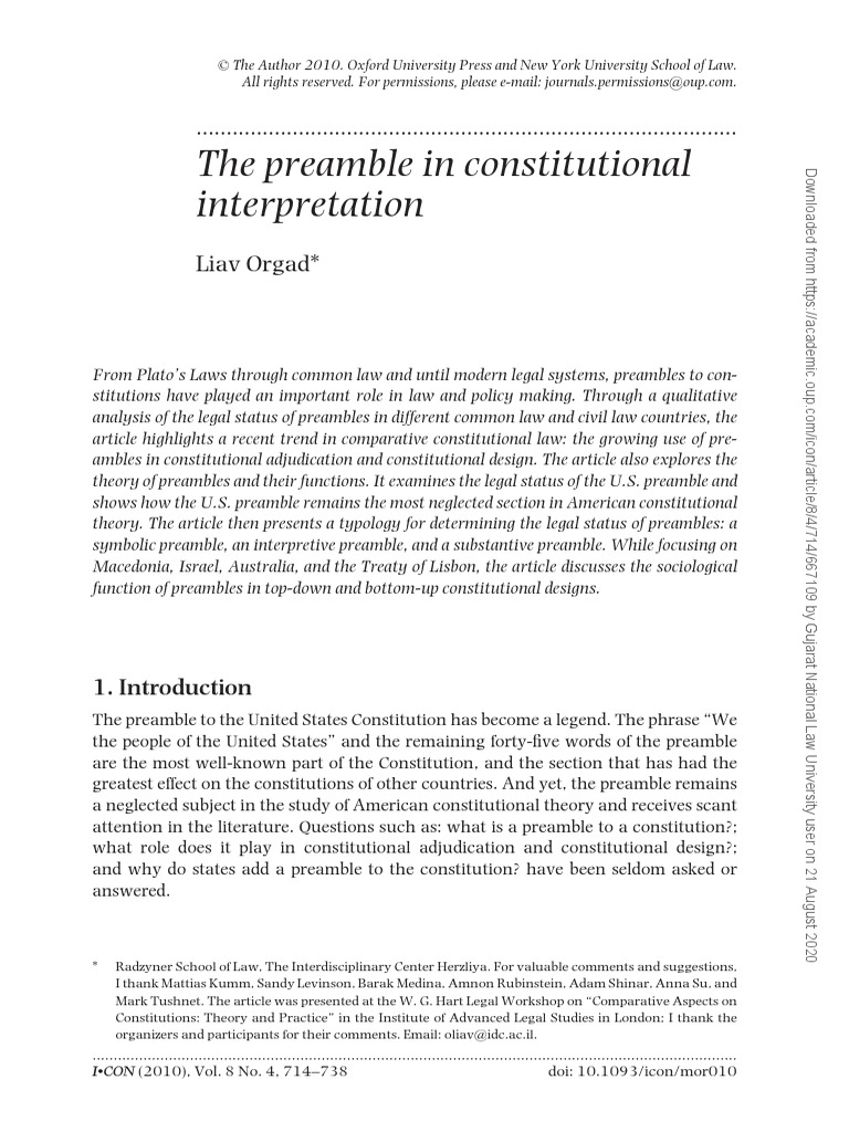 The Preamble in Constitutional Interpretation | PDF | Treaty | Constitution