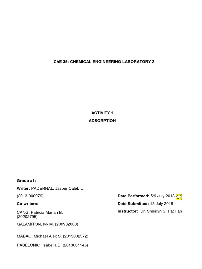 ChE 35L 1adsorption | PDF | Adsorption | Physical Sciences