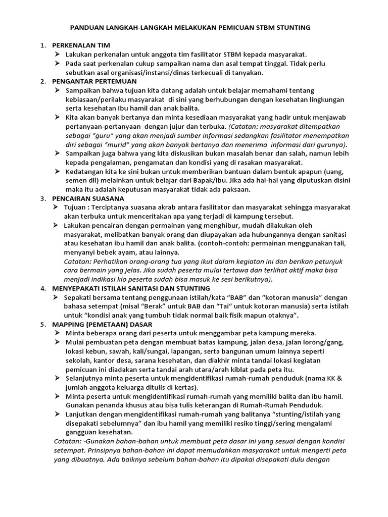 Panduan Pemicuan (Langkah-Langkah) STBM Stunting | PDF