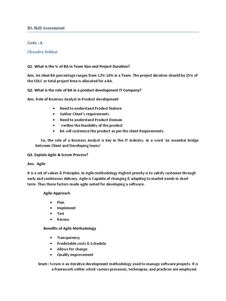 BA Skill Assessment | PDF | Agile Software Development | Automated Teller Machine