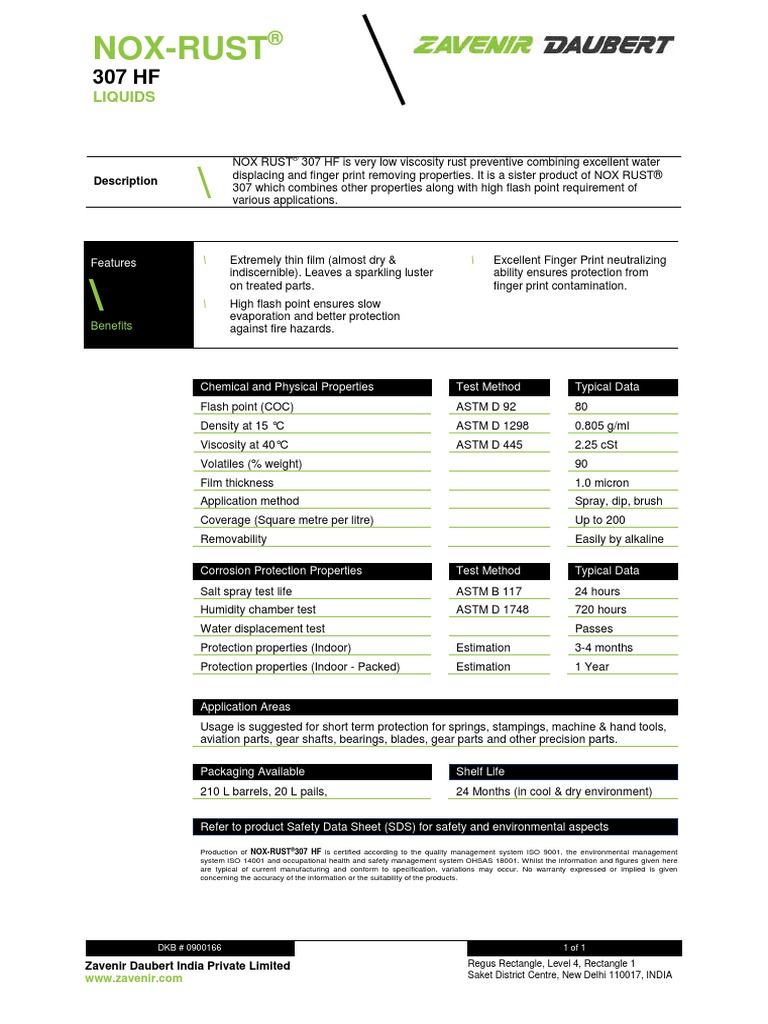 Nox-Rust 307 HF TDS | PDF | Water | Materials