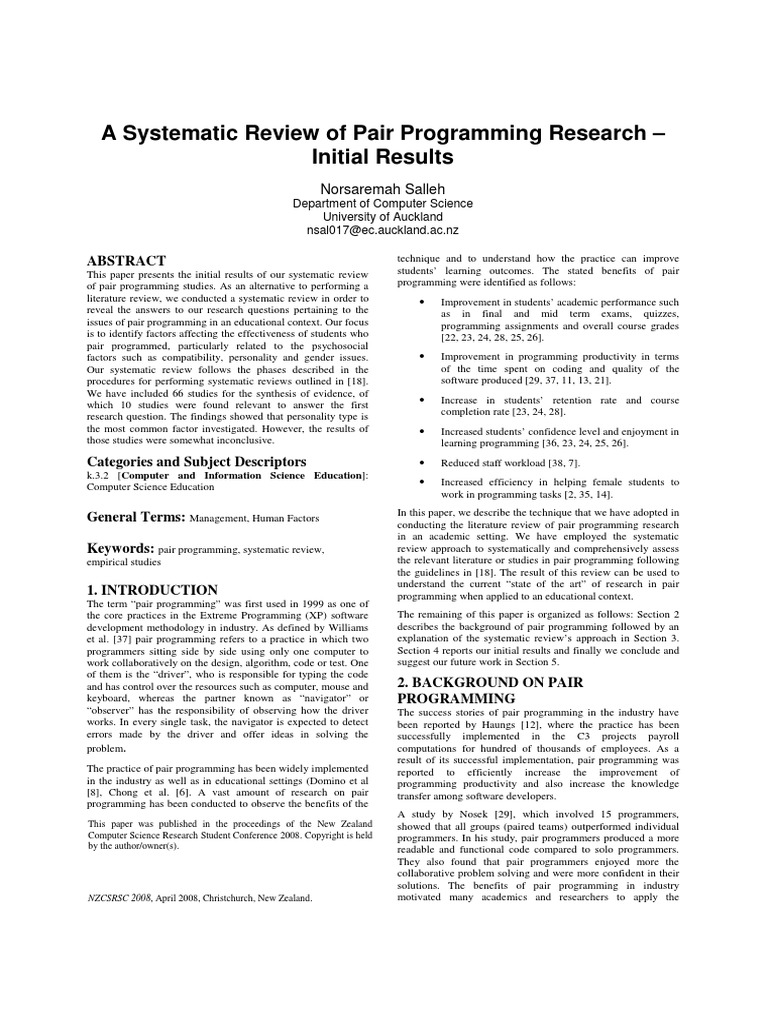 pg151 A Systematic Review of Pair Programming Research - Initial ...