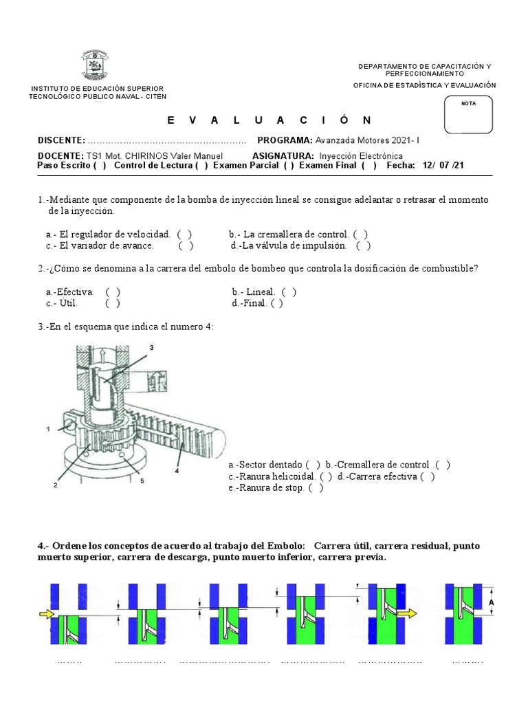 Examen Bomba Lineal 2021-I | PDF | Inyección de combustible | Motor diesel