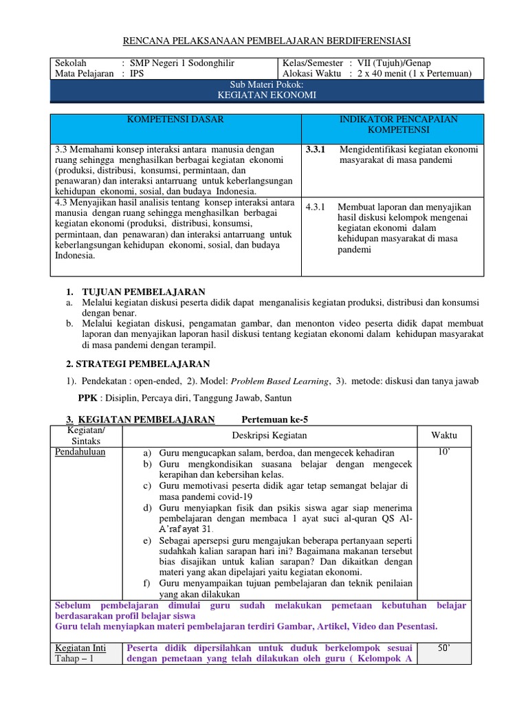 RPP BERDIFERENSIASI Indra | PDF | Karier & Perkembangan