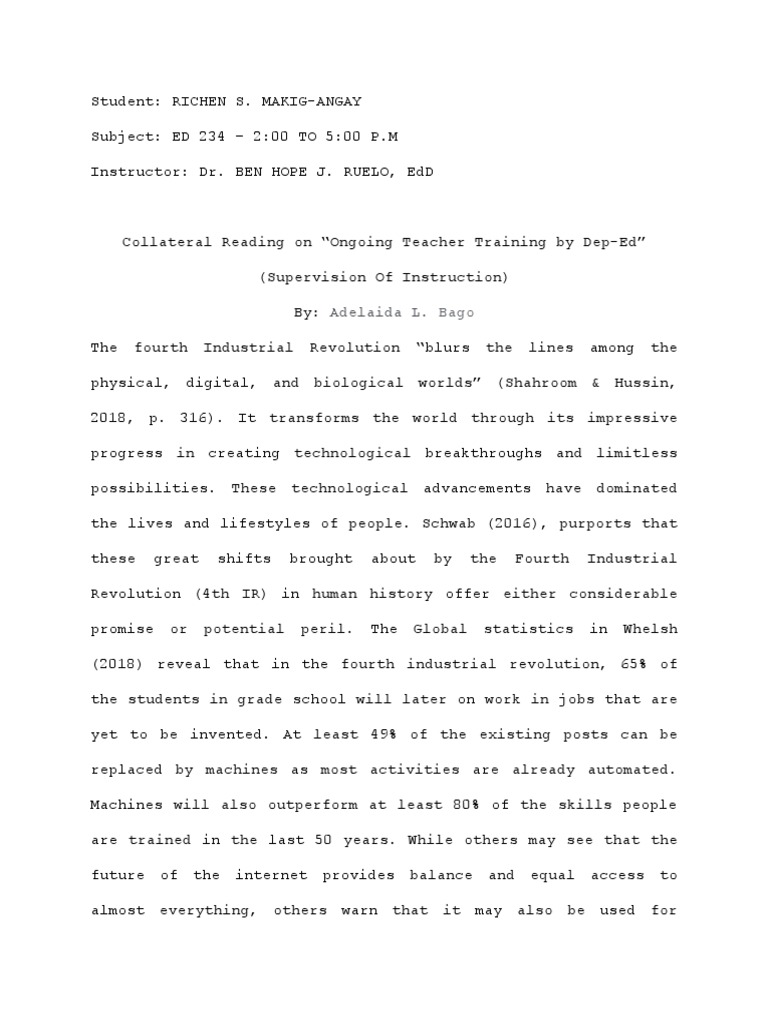 Collateral Reading On "Ongoing Teacher Training by Dep-Ed" by Richen S ...