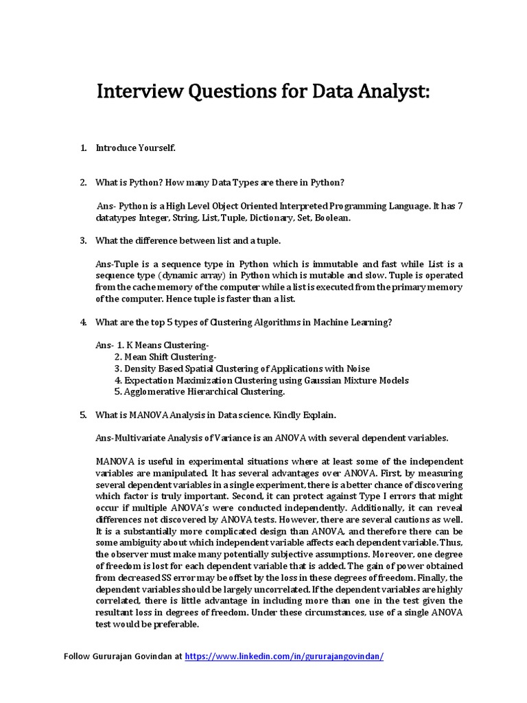 Data Analyst Interview Questions | PDF | Multicollinearity | Variance