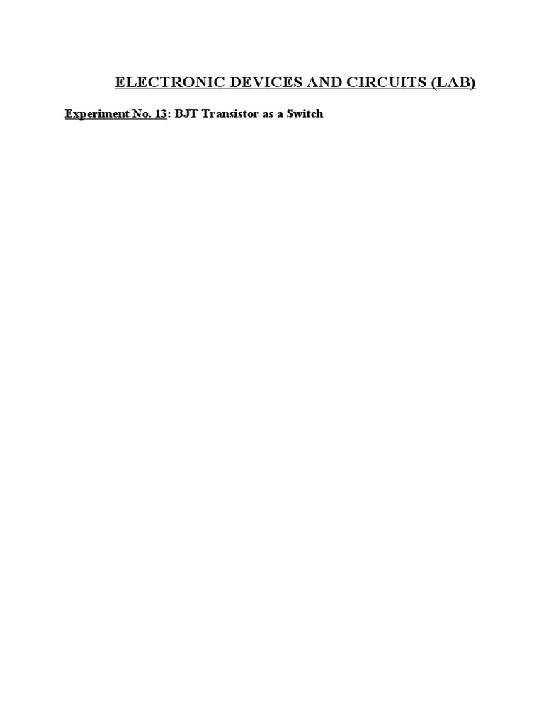 Electronic Devices and Circuits (Lab) : Experiment No. 13: BJT ...