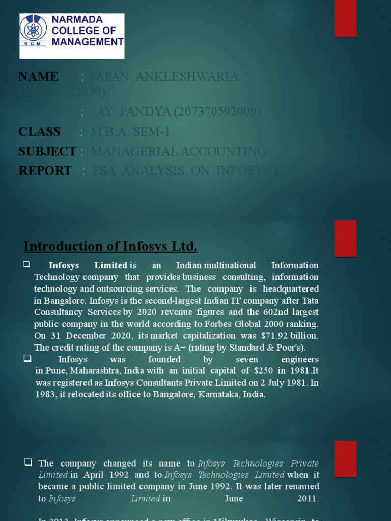 1.infosys PPT Final | PDF | Equity (Finance) | Corporations
