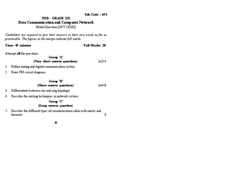 Data Comm & Networks Exam 2020 | PDF | Technology & Engineering