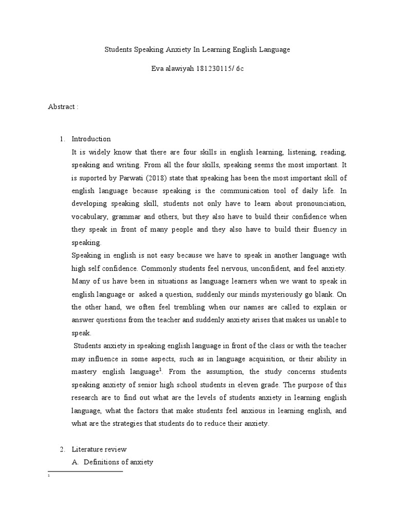 Students Speaking Anxiety in Learning English Language | Download Free ...
