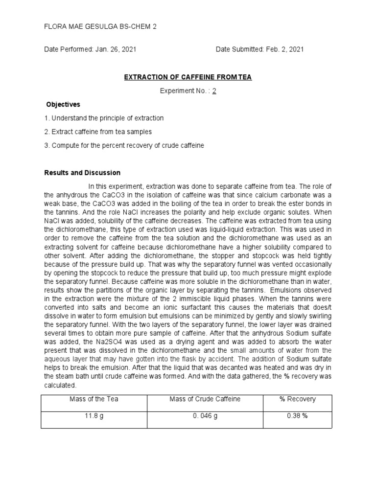 Extraction of Caffeine From Tea | PDF | Solution | Solubility