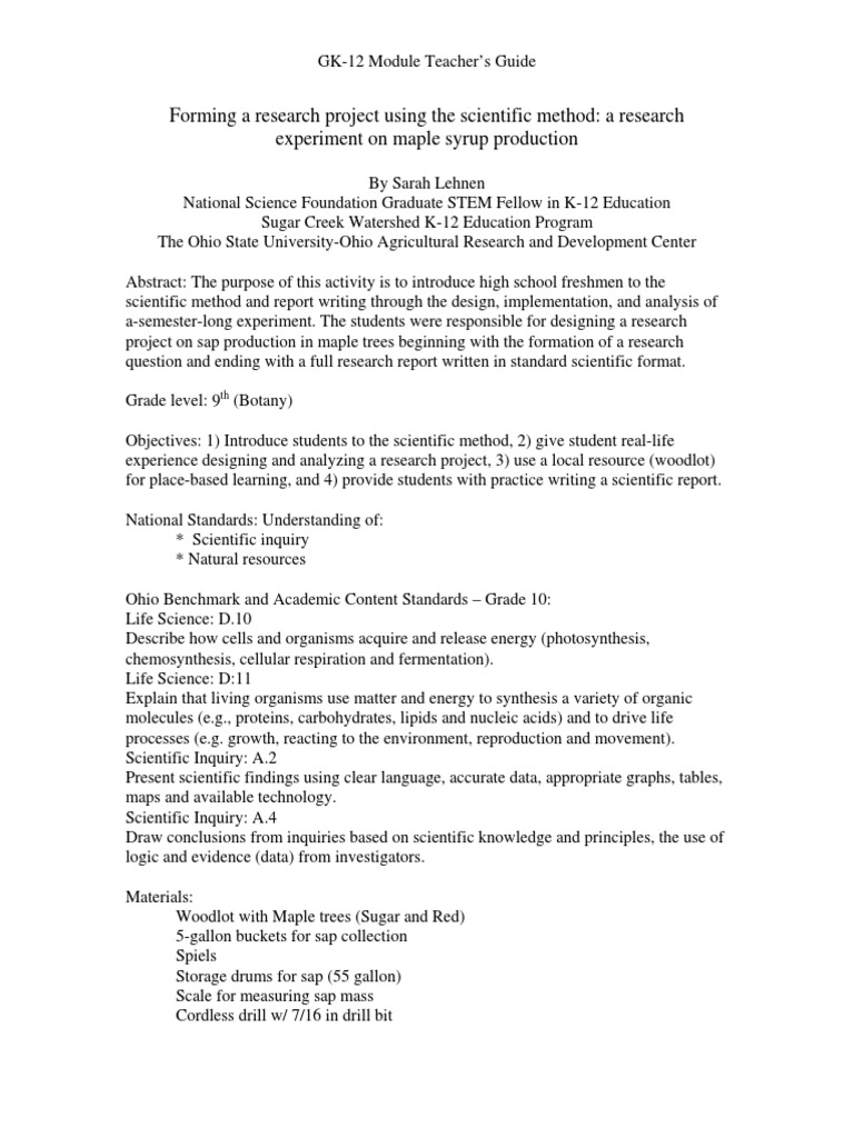 High School Maple Syrup Research Guide | PDF | Experiment | P Value
