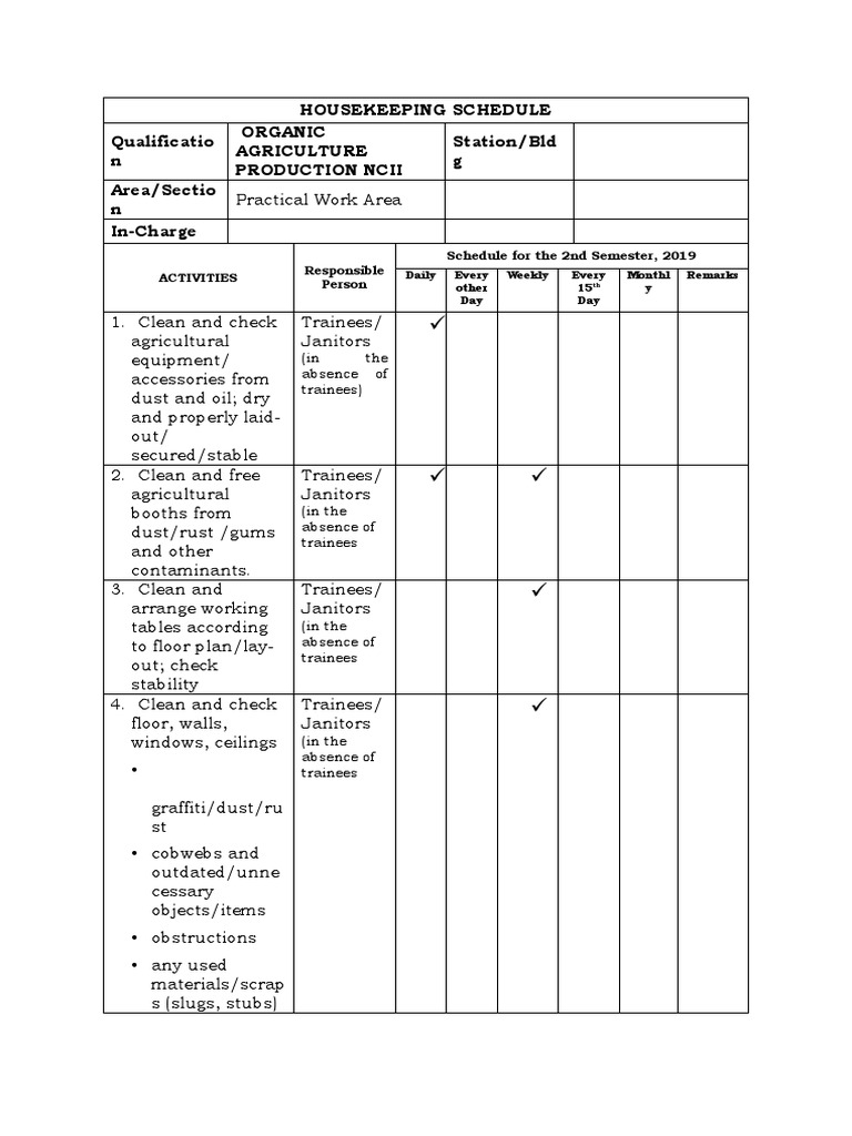 Housekeeping Schedule | PDF | Materials | Waste