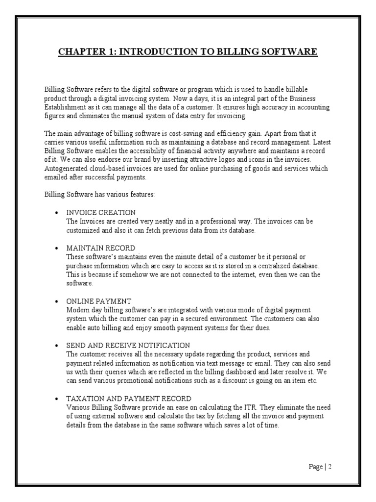 Chapter 1: Introduction To Billing Software | PDF | Databases | Invoice