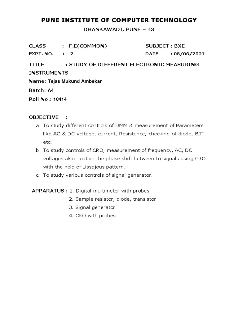 Tejas - Lab Observation Record Expt 2 | PDF | Amplitude | Root Mean Square