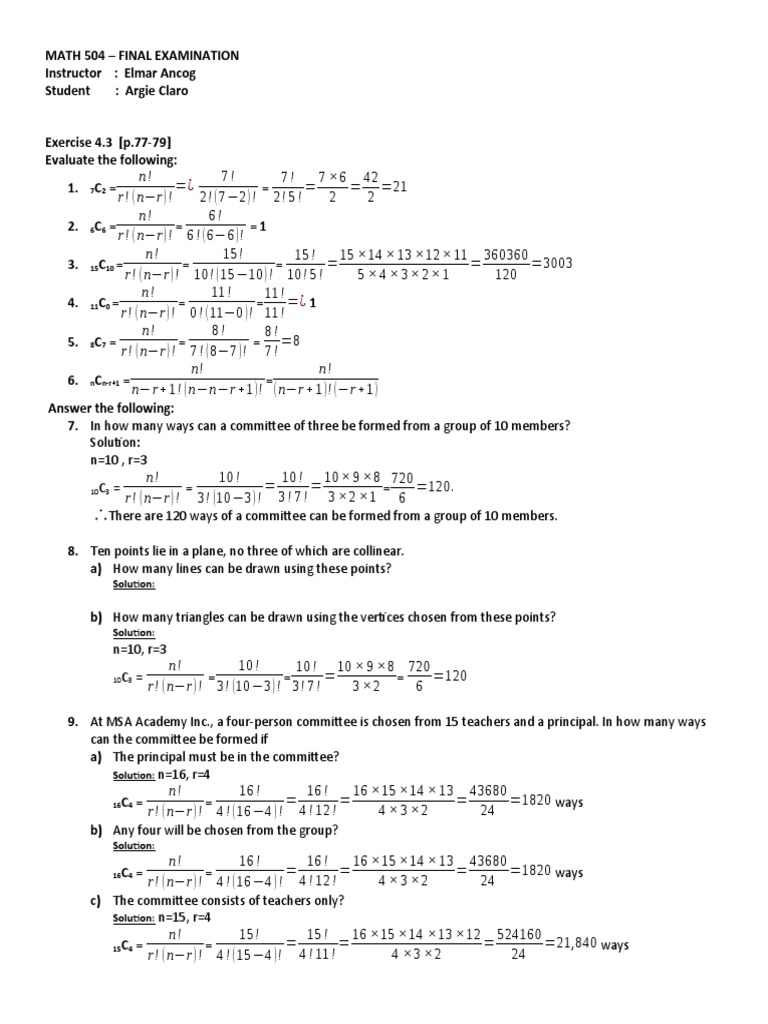 MATH 504 - Final Exam (Exercise 5.3 To Chapter Exercise) | PDF | Poker ...