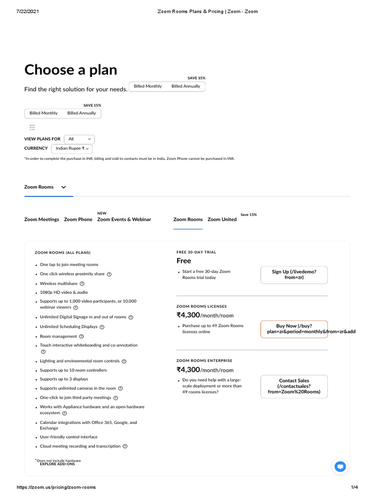 Zoom Rooms Plans & Pricing - Zoom - Zoom | PDF | Web Conferencing ...