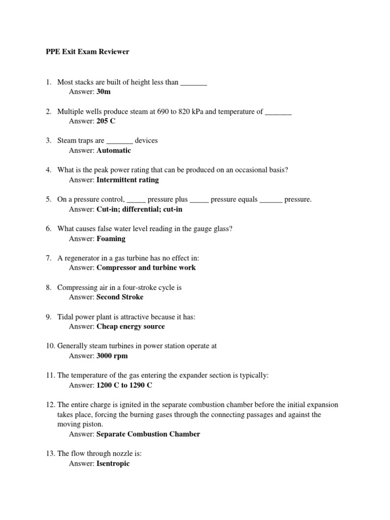PPE Exit Exam Review Guide | PDF | Boiler | Steam