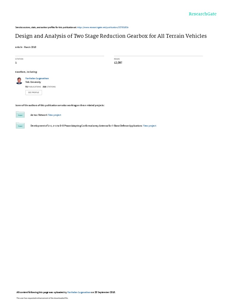 Design and Analysis of Two Stage Reduction Gearbox For All Terrain ...