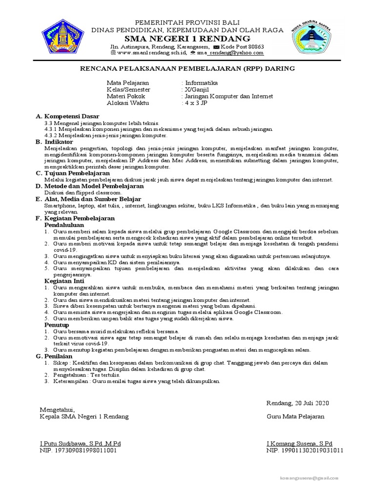 RPP Daring Jaringan Komputer Dan Internet | PDF