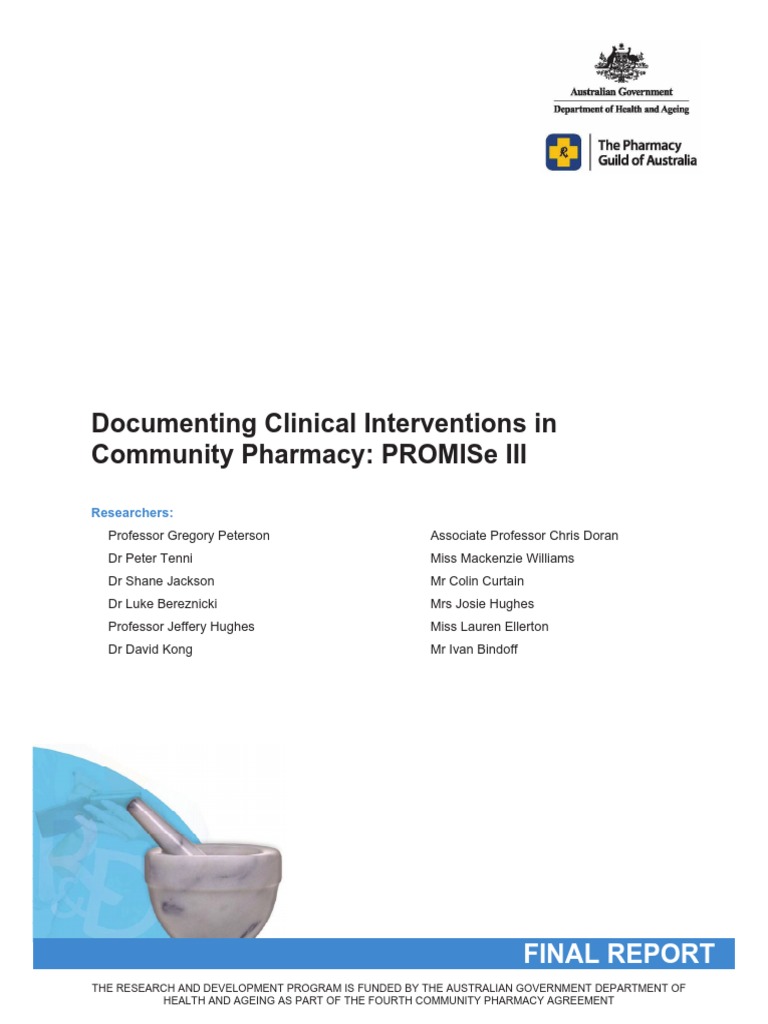 Documenting Clinical Interventions in Community Pharmacy PROMISe III ...