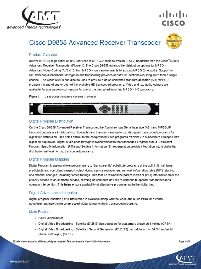 Cisco D9858 Advanced Receiver Transcoder: Product Overview | PDF | High ...