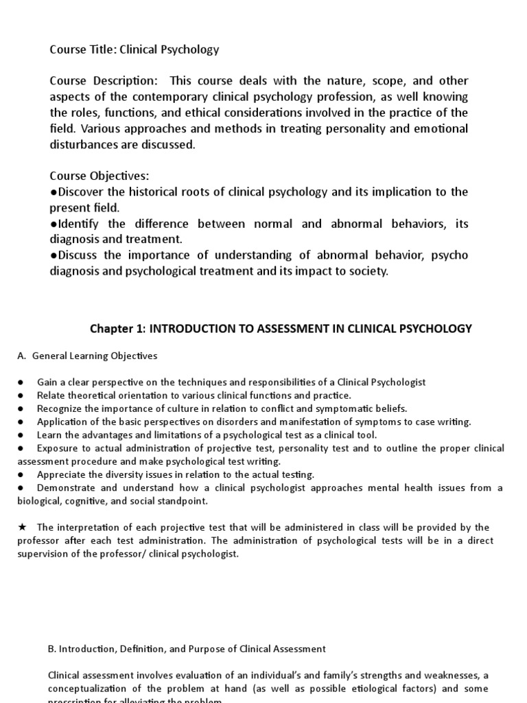 Clinical Psychology Assessment Essentials | PDF | Clinical Psychology ...