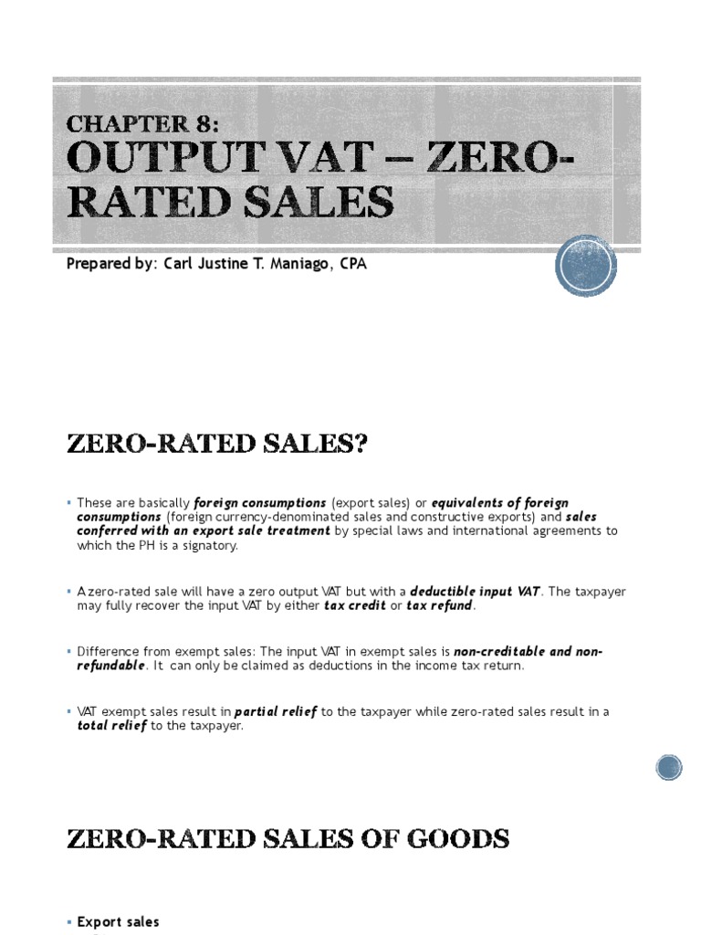 Chapter 8 Output Vat Zero Rated Sales | PDF | Value Added Tax | Tax ...