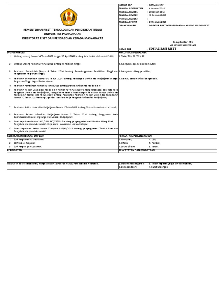 Sop Sosialisasi Penelitian - Ok | PDF