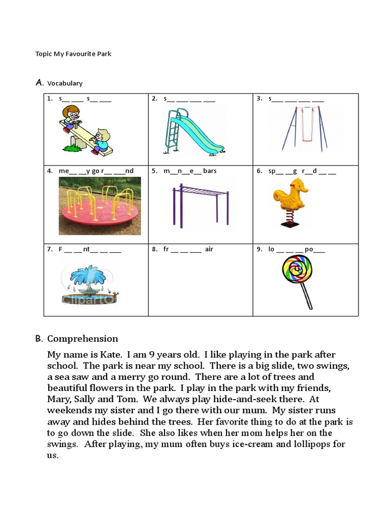 At The Park Reading Comprehension Exercises Writing Creative W - 70573 ...
