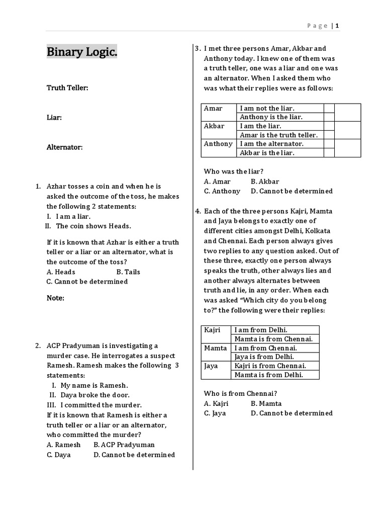 Determining Truth, Lies, and Alternation in Logical Statements | PDF | Logic | Semantics