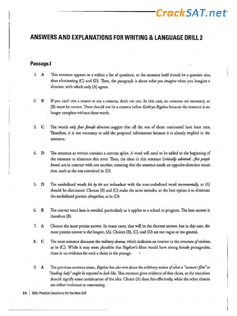 SAT Writing & Language Practice Test 2 Answer Explanations | PDF ...