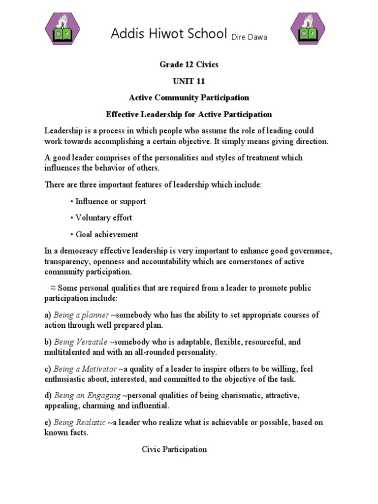 Grade 12 Civics Note 1 | PDF | Truth | Civic Engagement