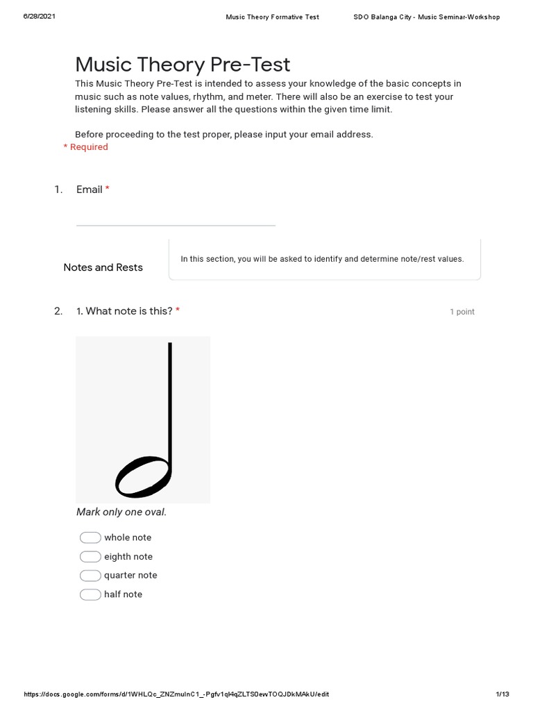 Music Theory Formative Test Google Forms | PDF | Music Theory | Rhythm