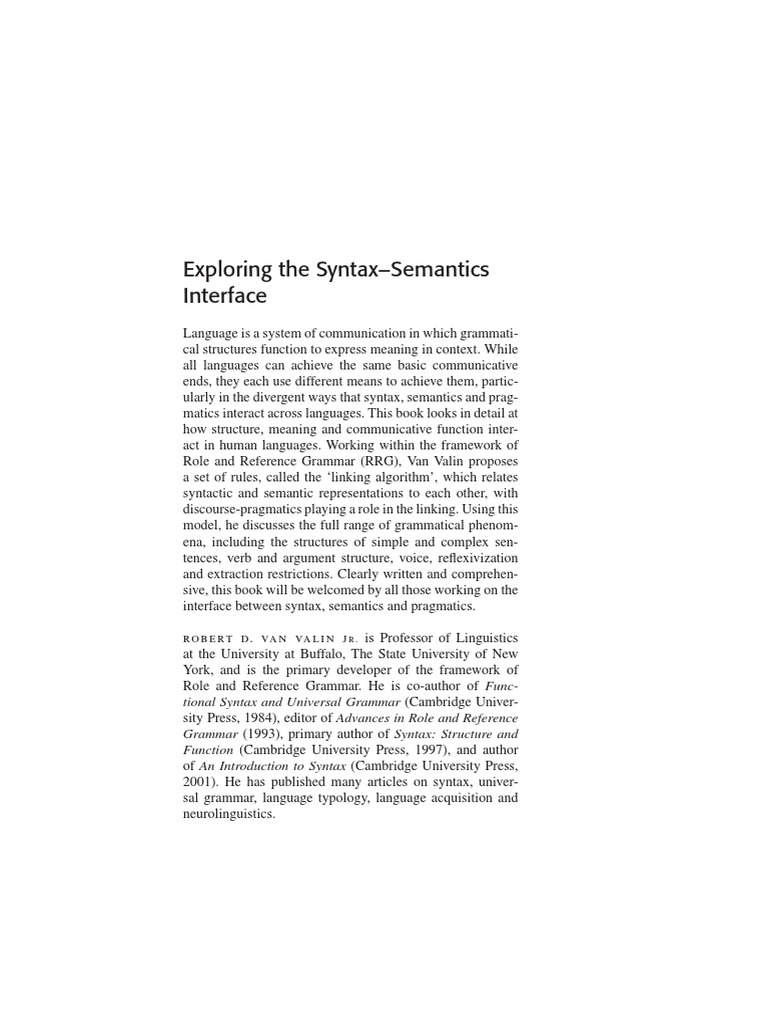 Van Valin 2005 Exploring The Syntax-Semantics Interface | PDF | Clause | Syntax