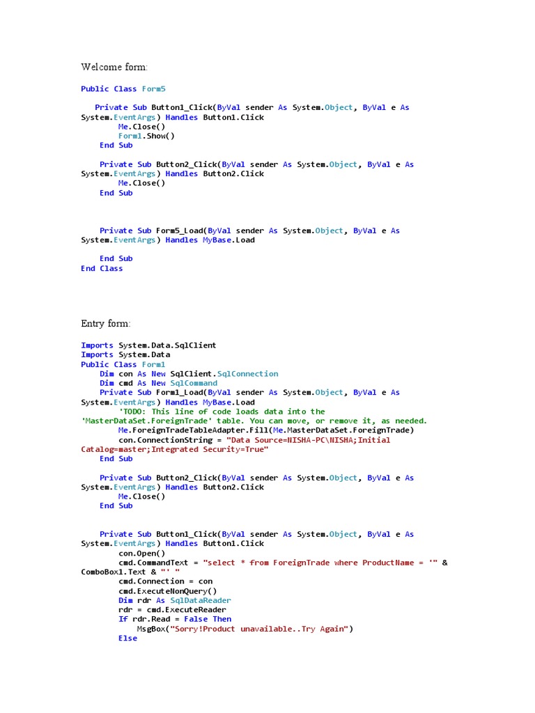 Welcome Form:: Form5 Object Eventargs Form1 | PDF | Data Management | Computing