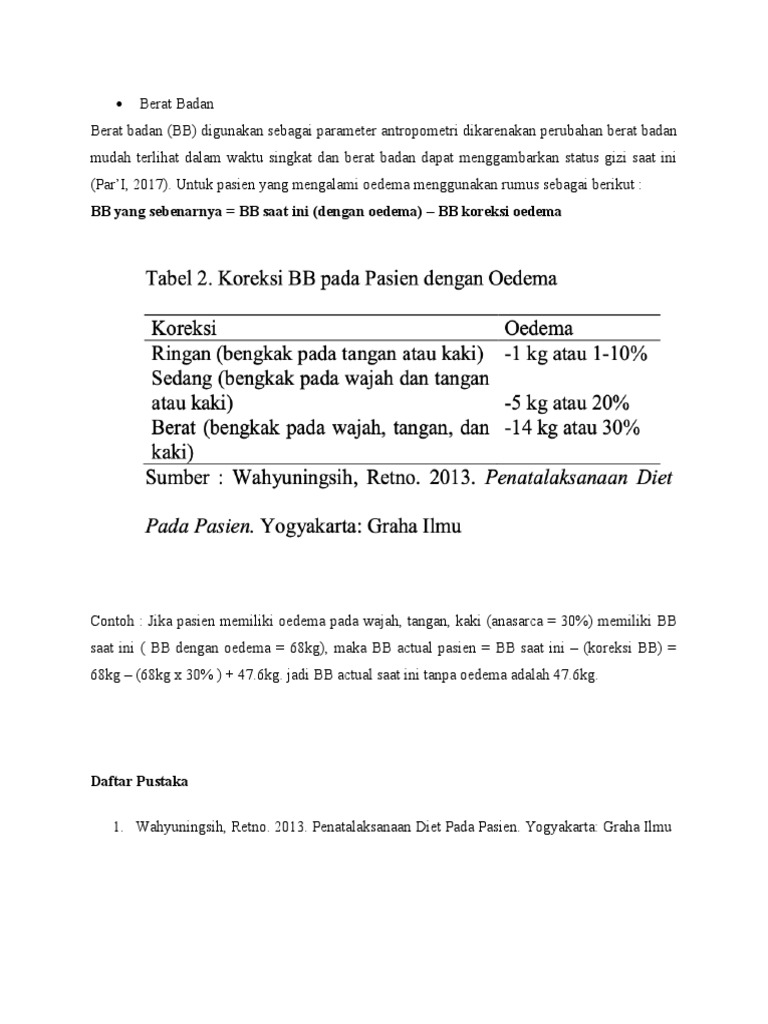 BB Yang Sebenarnya BB Saat Ini (Dengan Oedema) - BB Koreksi Oedema | PDF