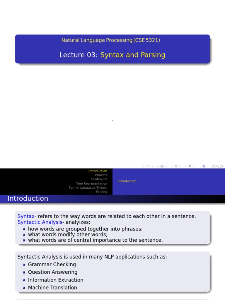 Syntax and Parsing: Natural Language Processing (Cse 5321) | PDF | Parsing | Phrase