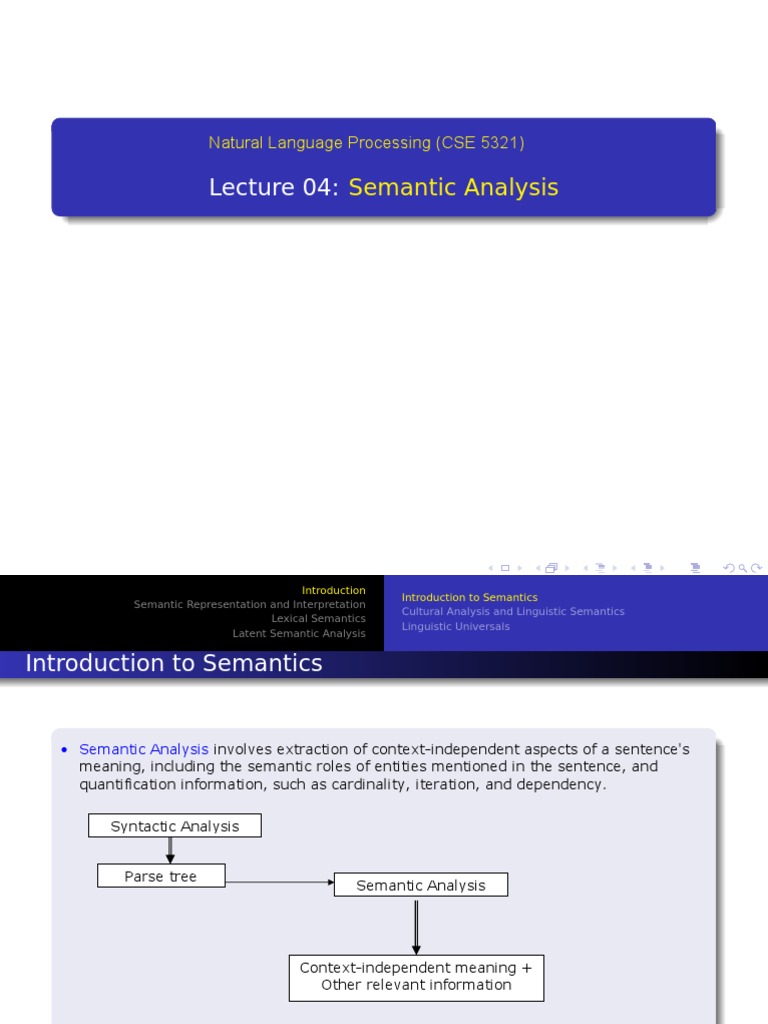 Semantic Analysis: Natural Language Processing (CSE 5321) | PDF | First Order Logic | Lexicon