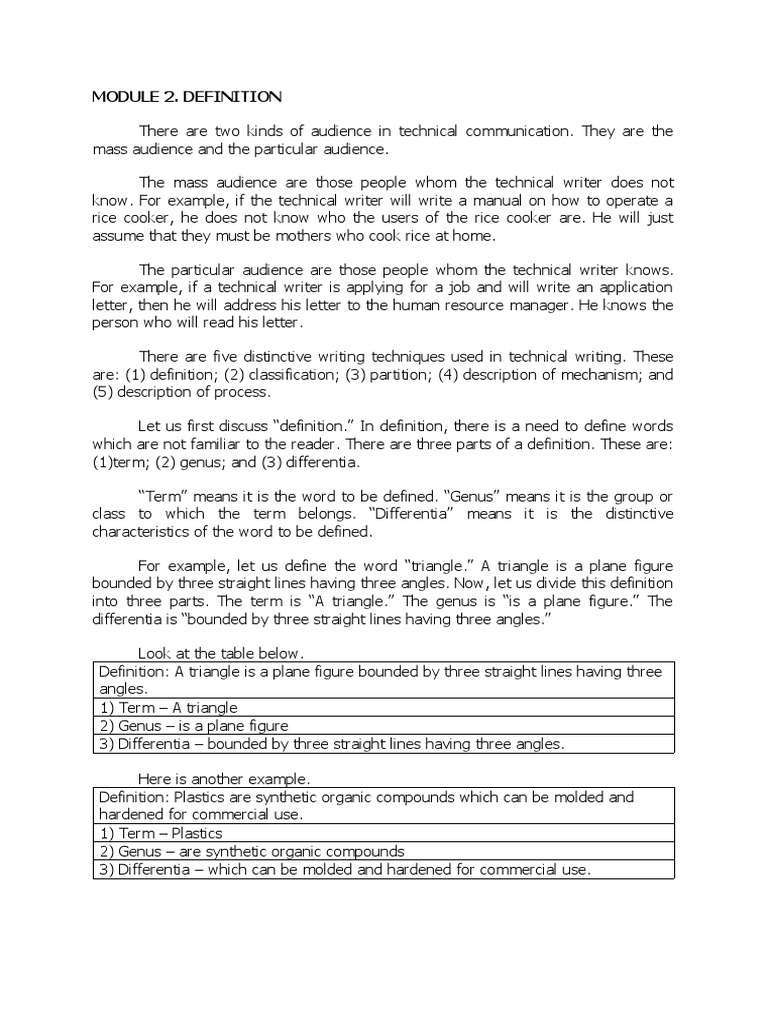 MODULE 2 Technical Writing | PDF | Definition | Writers