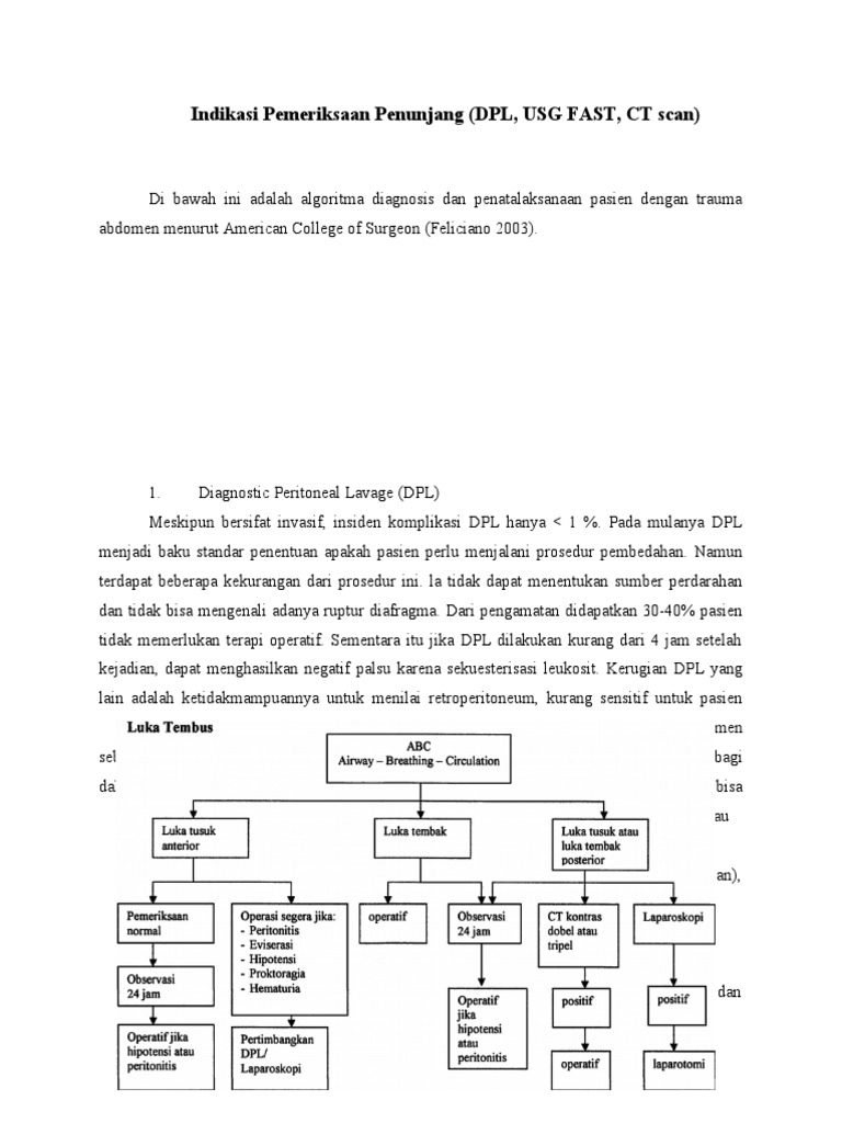 Indikasi Pemeriksaan DPL, USG FAST, CT Scan | PDF