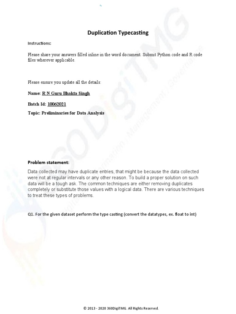 Duplication Typecasting Problem Statement Pdf Computer Programming Software Engineering