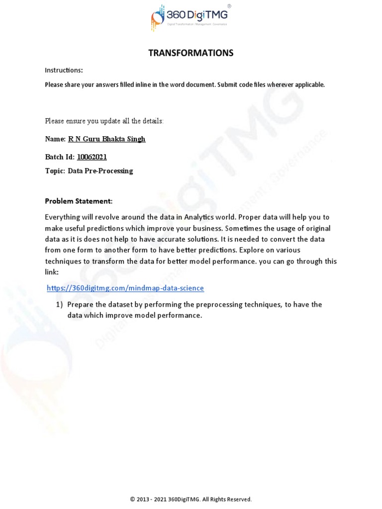 Transformations Problem Statement | PDF