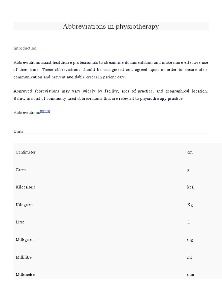 Physio Abbreviations Guide | PDF | Respiratory Tract | Hypoxia (Medical)
