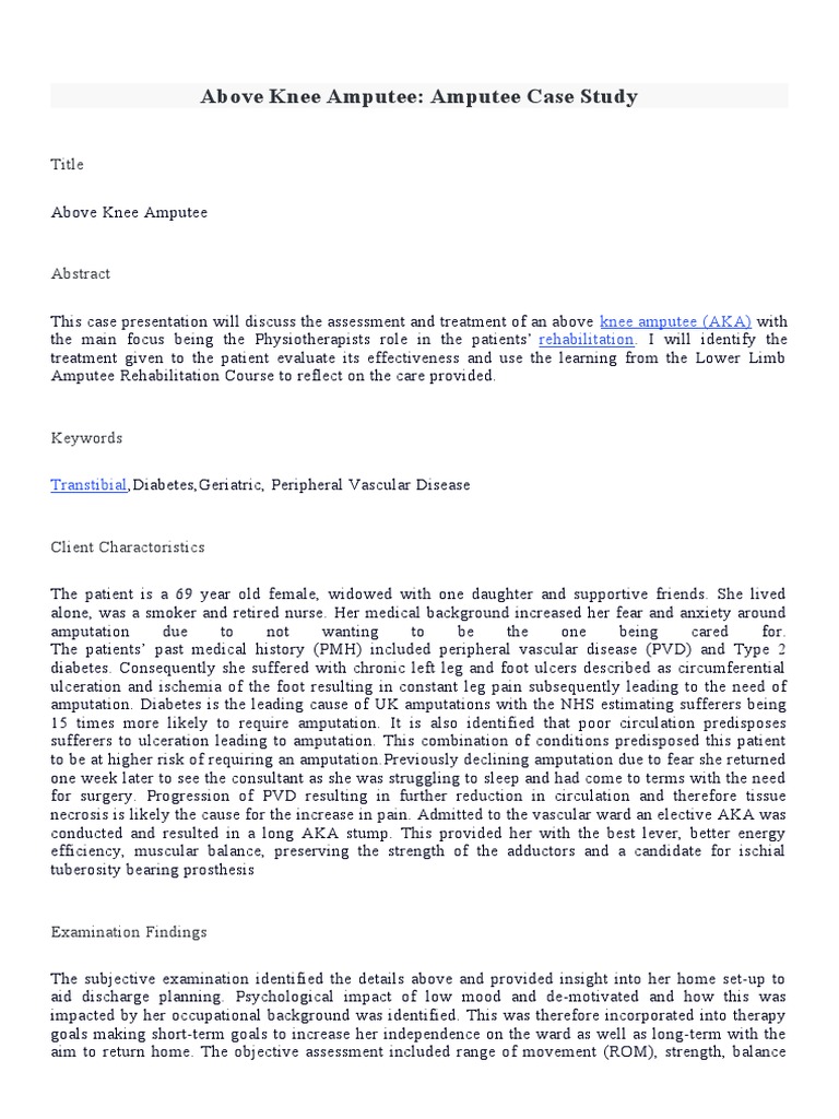 Above Knee Amputee Amputee Case Study | PDF | Amputation | Prosthesis