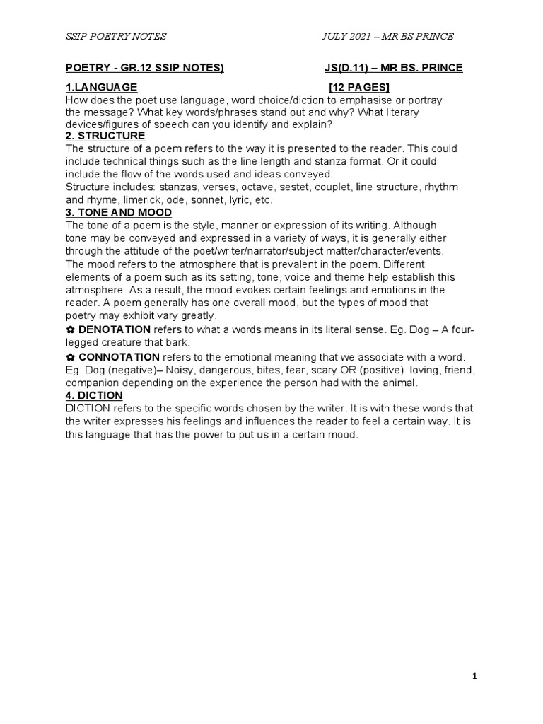 Poetry - Gr.12 Ssip Notes) Js (D.11) - MR Bs. Prince 1.language (12 ...