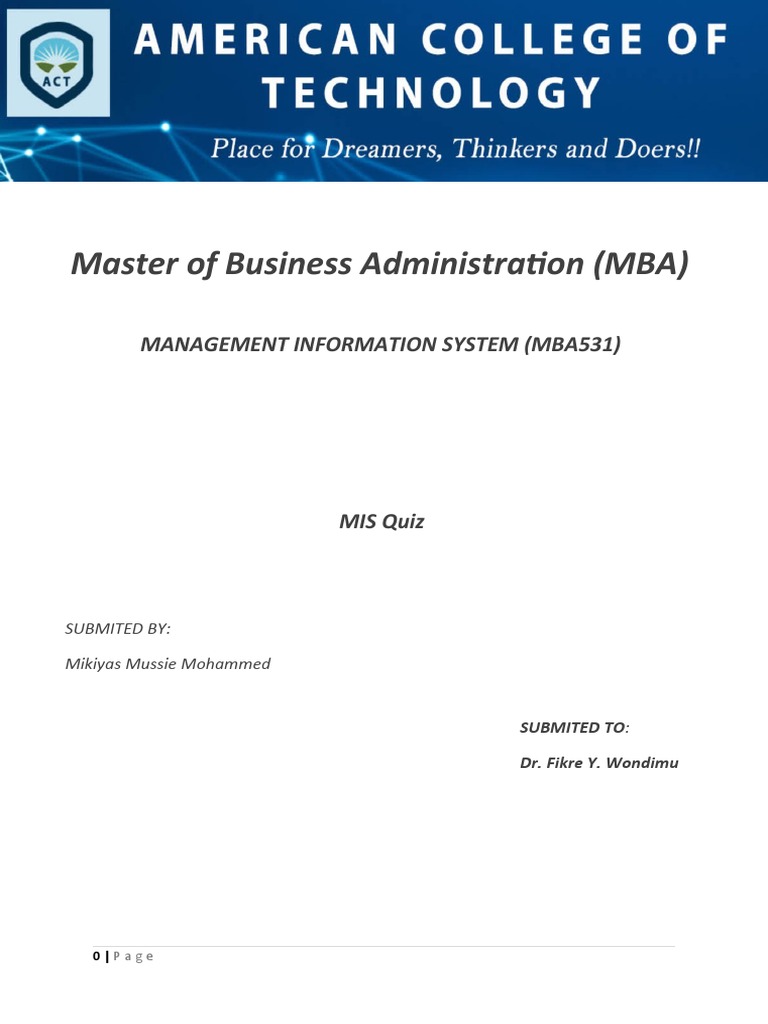 Master of Business Administration (MBA) : Management Information System ...