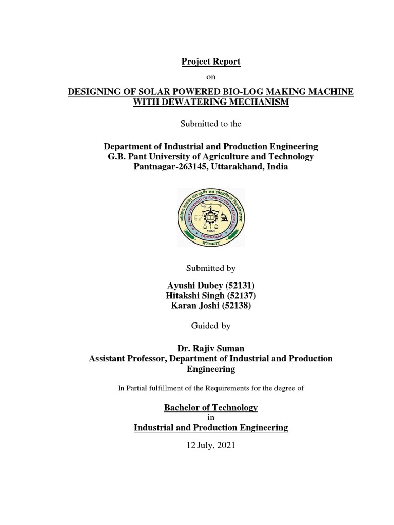 Solar Powered Bio-log Machine Design | PDF | Biofuel | Biogas
