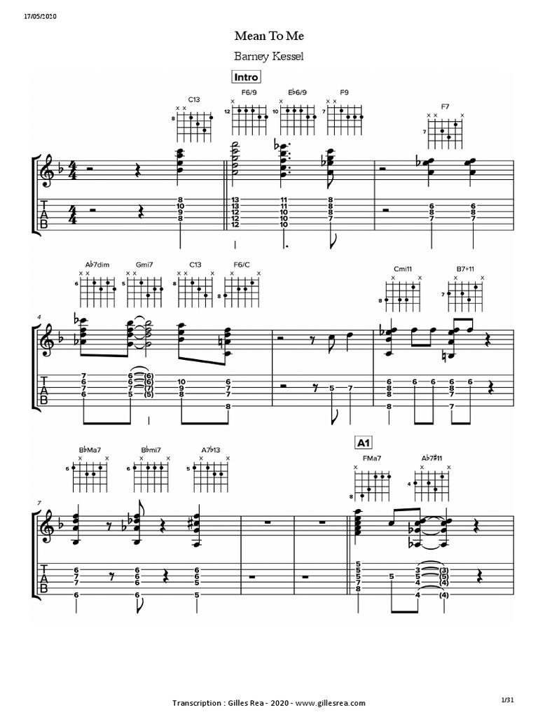 Barney Kessel: Mean To Me Transcription | PDF | Sports & Recreation ...