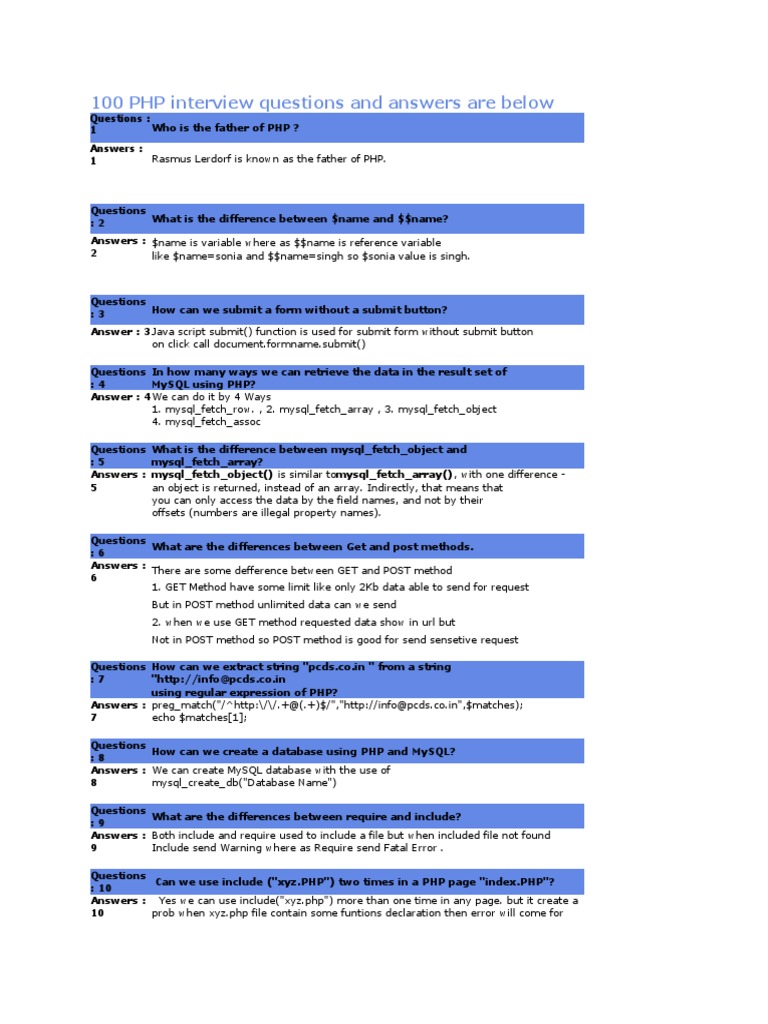 Php Interview Questions And Answers Are Below Pdf Class Computer